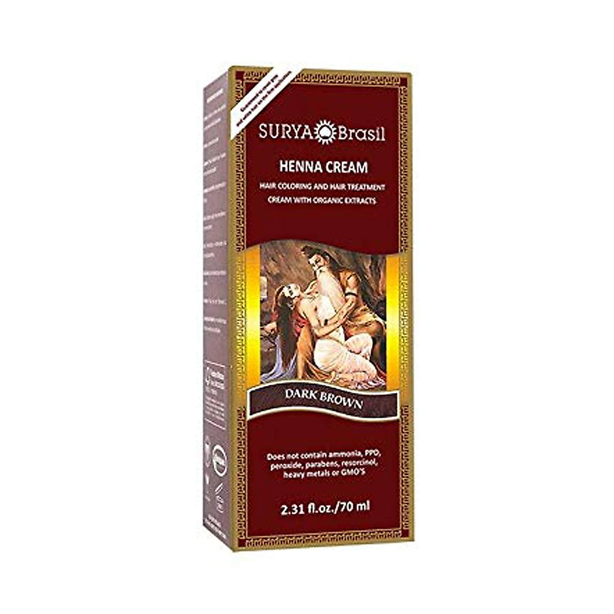 Surya Brasil Henna Hair Color Cream - Semi-Permanent Natural Dye for Gray Coverage - Deep Conditioning, Dark Brown, 2.37 oz