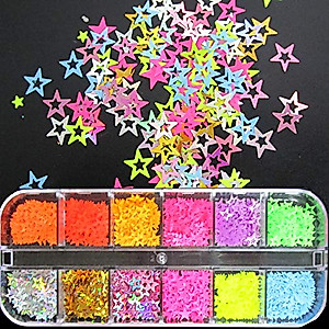 LoveOurHome Nail Glitters Sequins Set Mixed Shaped Holographic Heart Butterfly Neon Star Chunky Glitter Flakes Accessories Manicure Sticker Decorations for Makeup Crafts Resin Nails