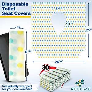 Toilet Seat Covers Disposable - 30 Pack - Extra Large Portable Liners for Bathroom, Road Trip, Child Travel, Toddler Potty Training, Adults On the Go - Individually Wrapped, Waterproof, Soft Clean Pad