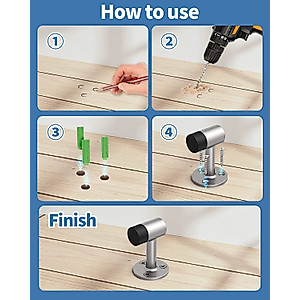 TOPHOME Floor Mount Door Stop Heavy Duty Door Stopper with Rubber Bumper Stainless Steel Brushed Nickel 3 Inch Height