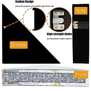 Mirrored Floating Conner Shelf, Silver Mirror Crushed Diamond Decorative Wall Shelf for Home Decoration Crystal Diamond Wall Art Decor Accent Piece Showcase 16.1" L×16.1" W×4.3" H, Set of 2