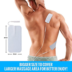 LiteTour 10 Pieces Large Electrode Pads - Premium Reusable TENS Unit Pads with Standard 2mm PIN Connector - 2x4 Inches Self-Adhesive for Pain Relief and Muscle Stimulation