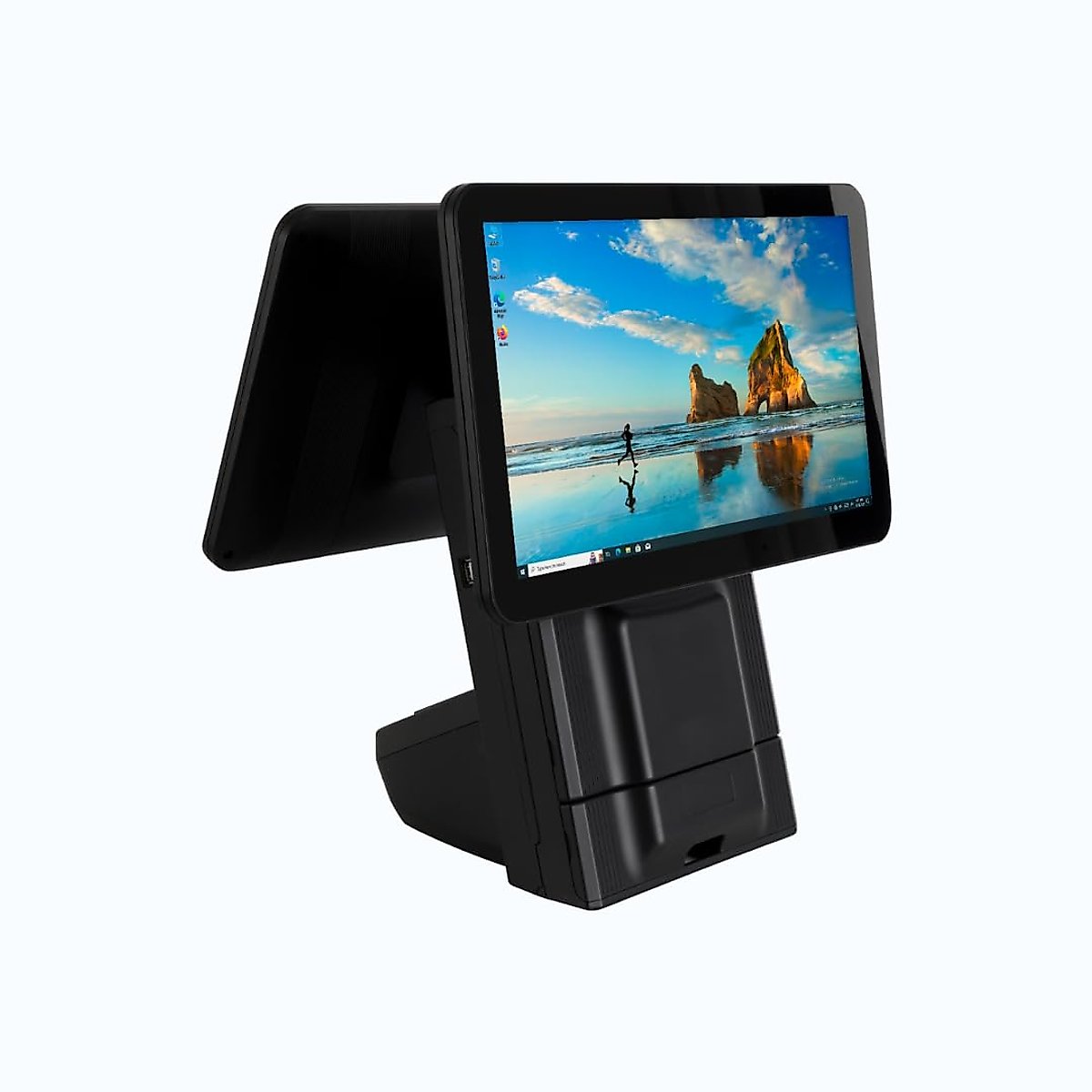 Multzo All in One Point of Sale M9W with 15.6'' Dual Touch Screen. Windows 10 OS and an i3 Processor. Touch Pos with 58mm Thermal Printer for Receipts Wi-fi, 4GB RAM and 64GB ROM. (Black)