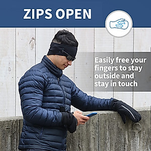 TrailHeads Men’s Convertible Zip Mitts | winter running mittens | thermal mittens for cold weather | men’s mittens for outdoor sports - black - medium/large