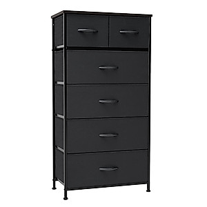 Crestlive Products Vertical Dresser Storage Tower - Sturdy Steel Frame, Wood Top, Easy Pull Fabric Bins - Organizer Unit for Bedroom, Entryway, Closets - 6 Drawers (Black)