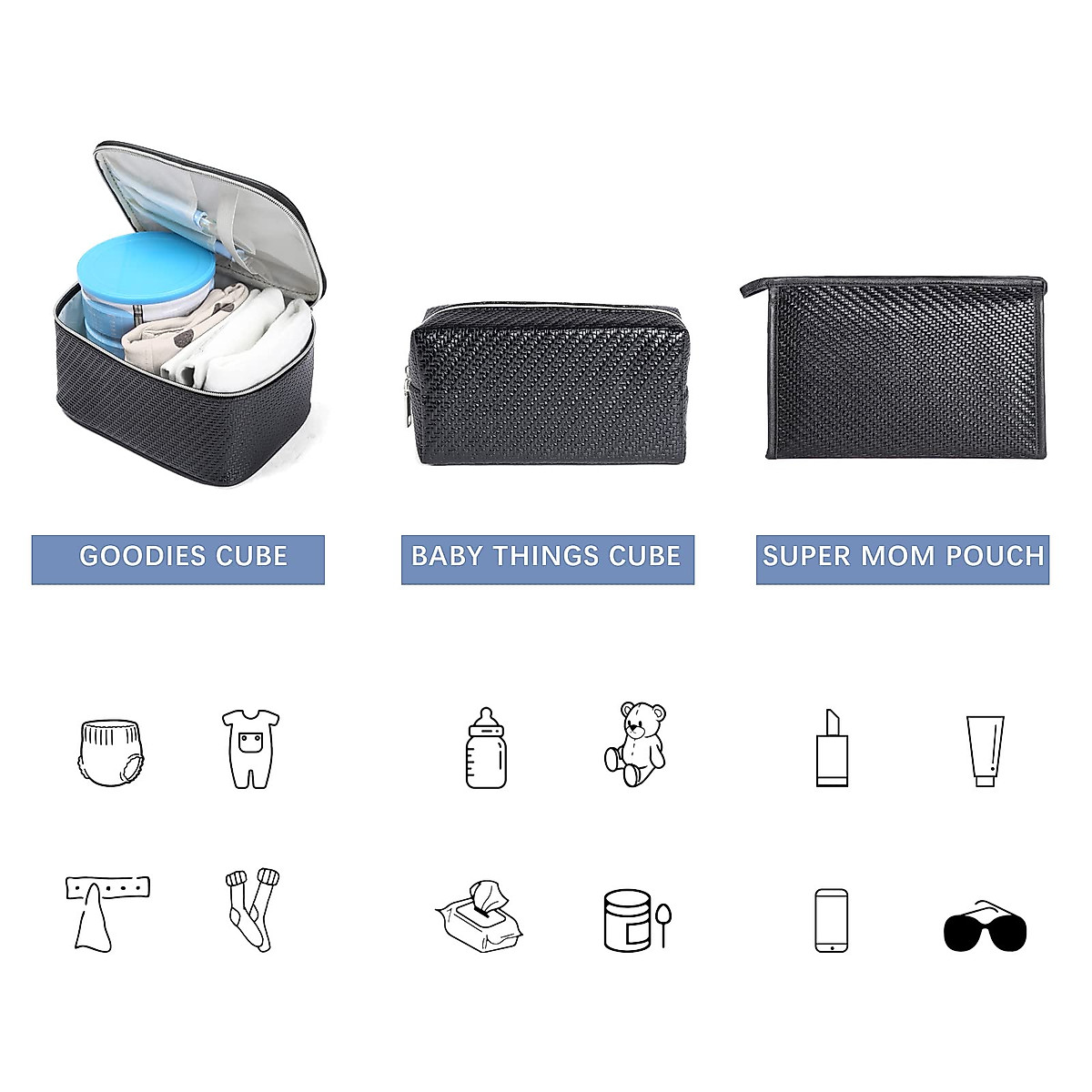 TRENDPLAY Diaper Bag Organizer - Classify Bag for Baby and Mom, Ideal As Travel Weekender Bag, Labor, Cosmetic Bag, Toiletry Bag, Sports Pounch£¬ 3 Pieces Defferent Bags