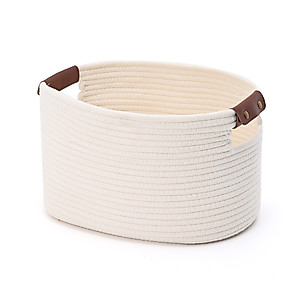 ECDYQXVU 1 Pack Cotton Rope Storage Baskets,15x10x9in,Collapsible Storage Bins, Decorative Woven Basket Cube Storage Organizer for Nursery, Laundry, Towel, Clothes, Cosmetics, Books(White)