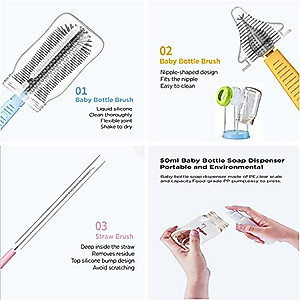 Travel Baby Bottle Drying Rack with Bottle Cleaning Brush Set and Bottle Dryer,Baby Bottle Brush,Nipple Brush and Straw Brush for Baby Bottle Cleaning,Blue