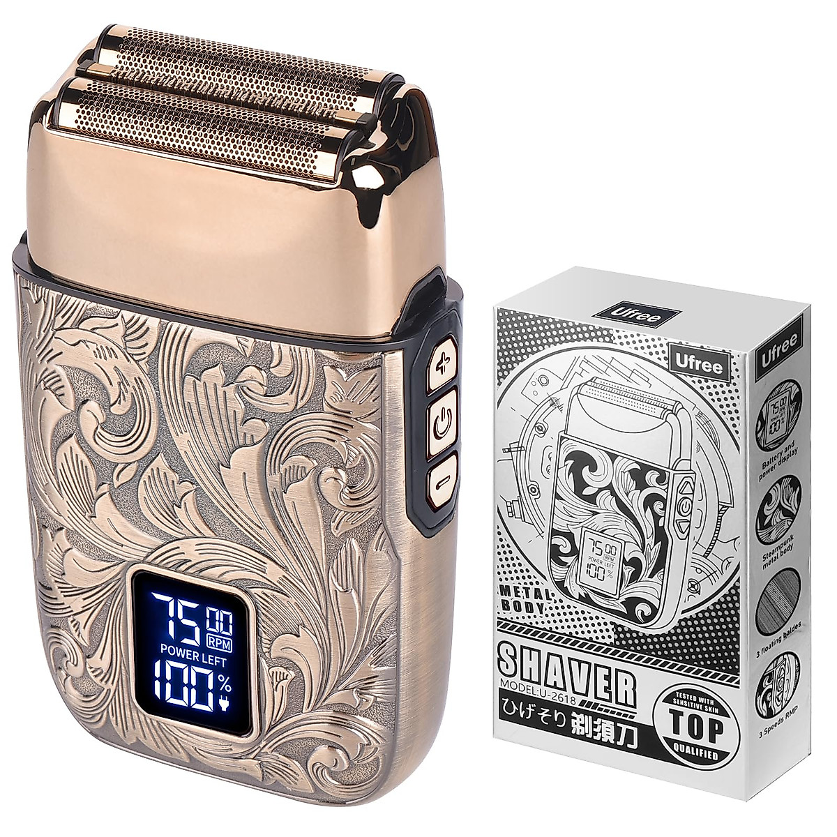 Ufree Electric Razor for Men, Double Foil Head Shaver, 3 Adjustable Speeds Electric Shavers, Close Head Shaver for Bald Men, Beard Trimmer with 2 Foil, Barber Supplies, Gifts for him