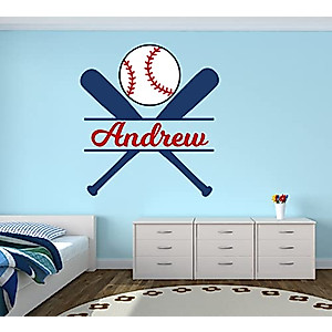 Baseball Wall Decals - Custom Name Decal - Wall Decor for Boys Room - Personalized Baseball Bat Wall Decal - Sport Wall Art Kids Bedroom Decor