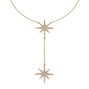 Savlano 14K Yellow Gold Plated Cubic Zirconia Round Cut Starburst 18 Inches Pendant Chain Necklace For Women