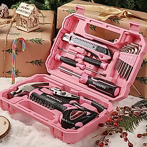 WORKPRO 35-Piece Pink Tools Set, Household Tool Kit with Storage Toolbox, Basic Tool Set for Home, Garage, Apartment, Dorm, New House, Back to School, and as a Gift - Pink Ribbon