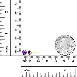 Solid 14K Yellow Gold 6mm Heart Natural Purple Amethyst February Birthstone Genuine Stud Earrings For Women