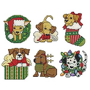 Design Works Crafts Christmas Puppies Counted Cross Stitch Ornament Kit, White