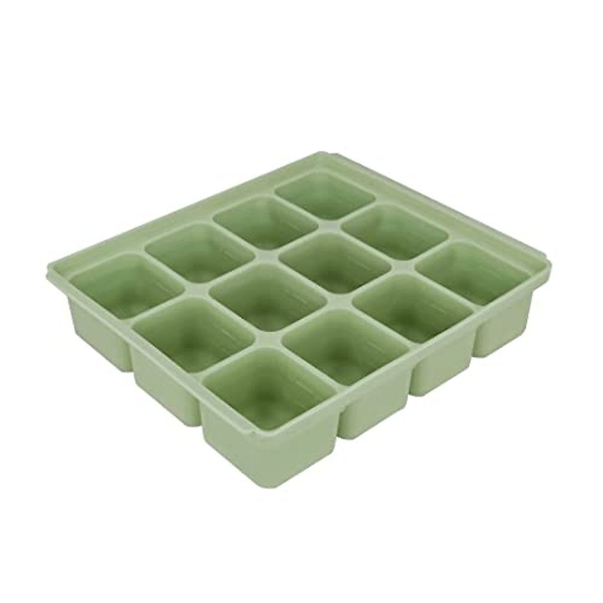 PETINUBE Silicone Freezer Tray, Baby Food Storage Cubes with Clip-On Lid, Freeze Baby Food, Soups, Purees, Ice, Easy and Safe Design, Made in Korea (12, Celadon Green)