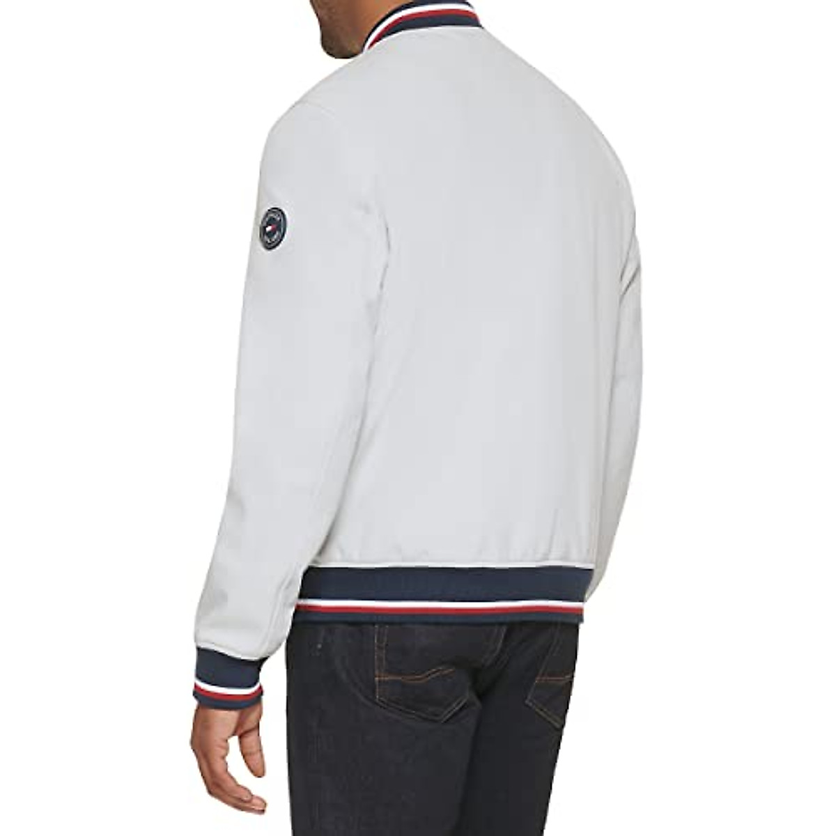 Tommy Hilfiger Men's Lightweight Varsity Rib Knit Bomber Jacket, Ice soft shell, Medium