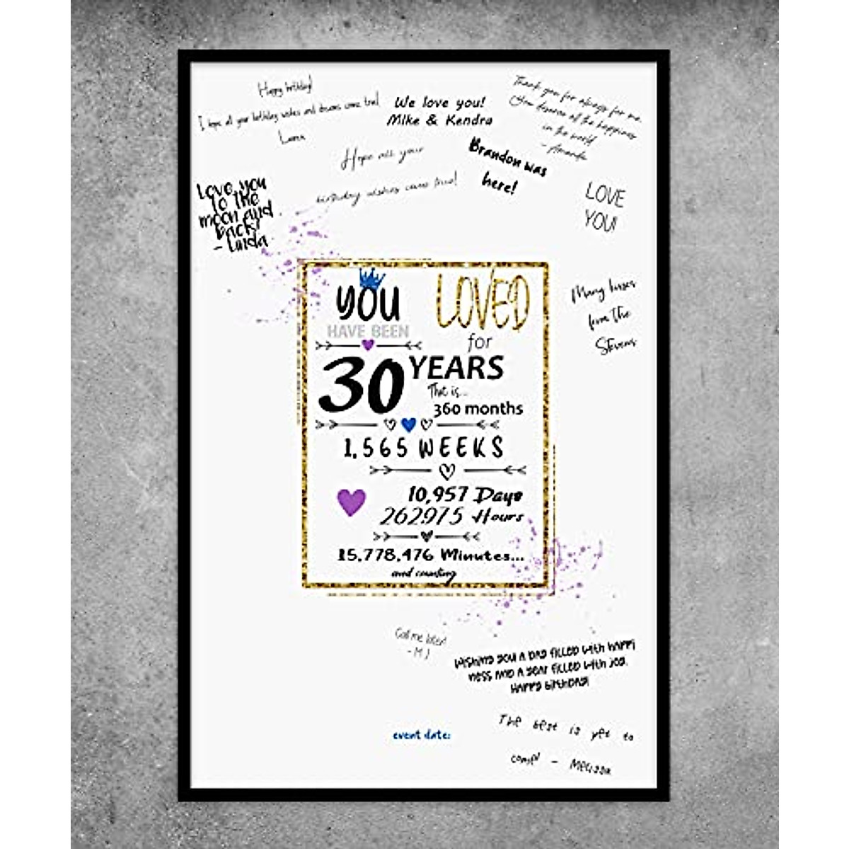 30th Birthday Party Guest Book Poster - Table Centerpiece Decoration Banner for Women or Men Turning 30 years old - Sweet Guest Book Alternative - 11x17 In Art Anniversary Keepsake Sign for Wishes