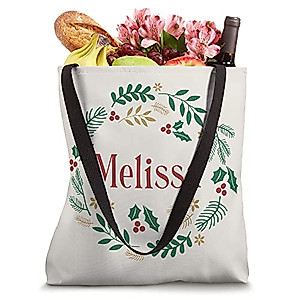 Melissa Monogram Name Holiday Christmas Floral Wreath Gift Tote Bag