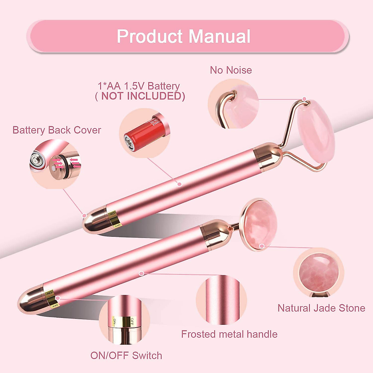 ZS ZESHIN Upgrade 2 in 1 Vibrating Jade Facial Massager Roller, Electric Rose Quartz Eye Face Roller to Press Skin Cream Oil for Anti-Aging Reducing Wrinkles and Glowing Youthful Skin Tone