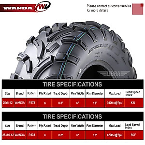16-20 Polaris RANGER 500 570 ATV Tire Set WANDA 25x8-12 25x10-12 lite Mud