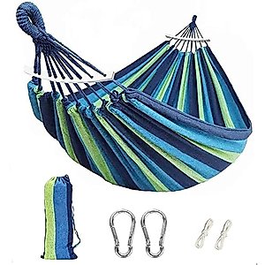 Outdoor Double Hammock, Portable Cotton Canvas Hammock for 2 Person, Max Load is 450lbs with Carry Bag, Tree Strap and Rope, Porch, Garden, Outdoor/Indoor, Patio and Backyard for Camping