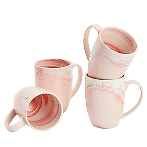 Juvale Set of 4 Pink Marble Ceramic Mugs for Coffee, Hot Cocoa, Tea (16oz)