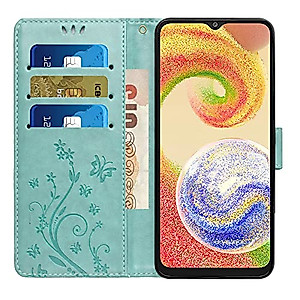 LEMAXELERS Case for Samsung A04, Galaxy A04 Wallet Case PU Leather Flip Folio Case with [Kickstand Feature] and [Card Slots] Cover for Samsung Galaxy A04 Green Bling Butterfly GH