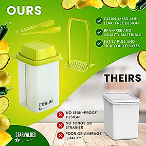 Pickle Pal Pickle Container with Strainer | Jalapeno Container with Pickle Grabber | Pickle Jar with Strainer Flip for Olives, Fruit, Veggie Containers | Pickle Holder 40 oz | Chamoy Pickle Kit