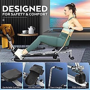 ANCHEER Rowing Machine, Hydraulic Rowing Machines for Home Use Foldable with 12 Resistance Levels & Upgraded LCD Monitor, 290LBS Loading Capacity for Full Body Cardio Exercise