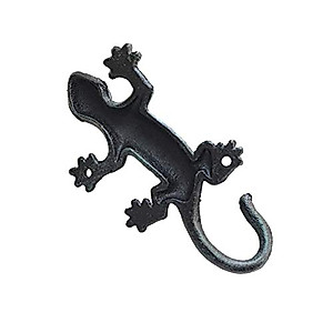 Wall Mount Cast Iron Gecko Shaped Hook Coat Hat Clothes Hanger/Cast Iron Decorative Wall Hook - Gecko Hook Hanger Holder Coat Apron Hat Towel Wall Hook, Wall Hanging Decoration Hook