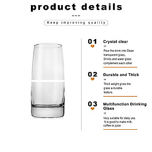 LUXU Highball Glasses,18 Fl.oz Heavy Base Drinking Glassware For Wine/Whiskey and Alcohol Drinks,Barware Collins Tumbler for Water/Juice and Milk,Cocktail Cups For Beer and Mixed Drinks(4 Pack)