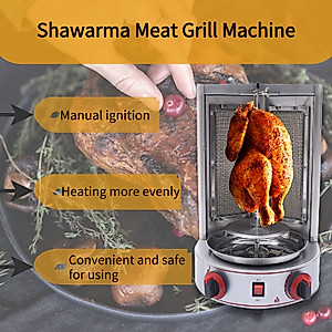 3000W Shawarma Meat Grill Machine Doner Kebab Griddle Rotisserie Vertical Broiler, Steel Roasters Barbecue, Liquefied Propane Gas Gyro Grill for Commercial and Home Kitchen