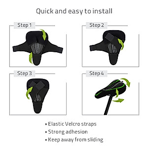 RONUX Narrow Gel Bike Seat Cushion - Extra Soft Comfy Bicycle Seat Cover - [ Extra Memory Foam & Gel ] for Peloton Bike, Stationary, Exercise, Electric, Road & Mountain Bikes - Women & Men - Green