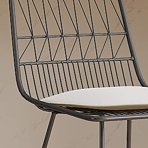 Great Deal Furniture Hedy Outdoor Counter Stools, 26" Seats, Modern, Geometric, Gray Iron Frames with Ivory Cushion (Set of 2)