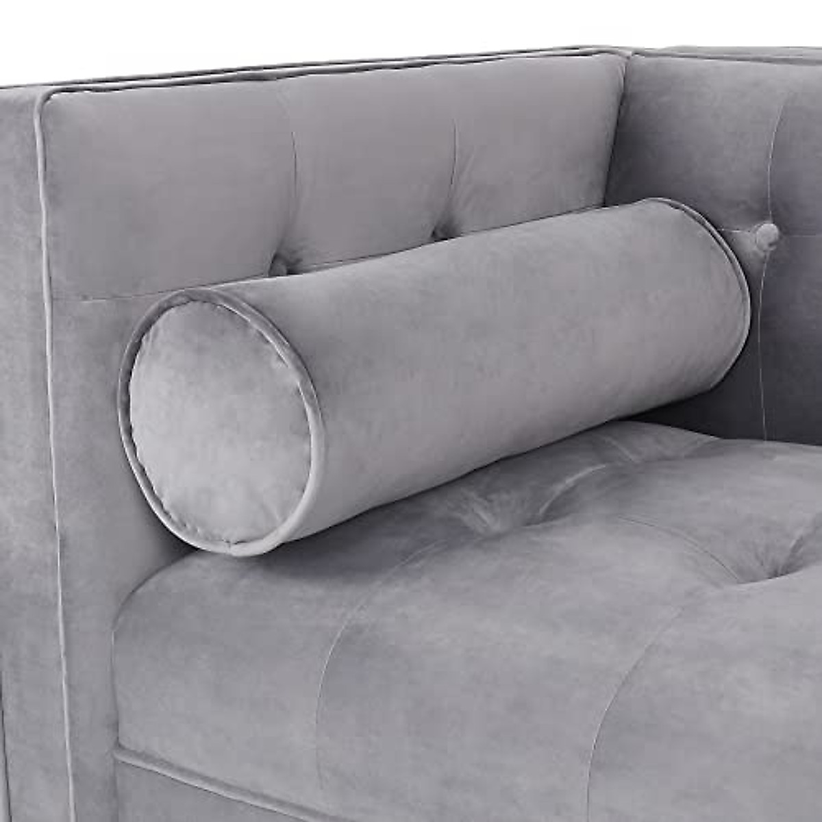 Mid-Century Velvet Chesterfield Sofa Couch, Modern Love Seats Sofa Furniture, Upholstered Button Tufted Couch with 2 Bolster Pillows for Living Room Apartment, Grey