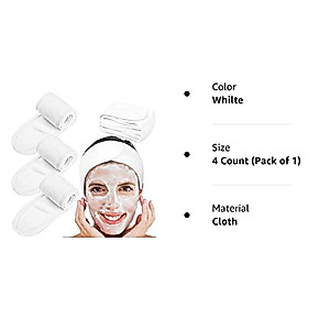 4 Counts Spa Facial Headband Whaline Head Wrap Terry Cloth Headband Stretch Towel with Magic Tape for Bath, Makeup and Sport, 3.5" Wide (White)