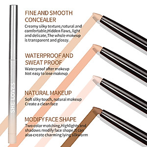 Kusslippe Concealer Pencil,Contour Highlighter Stick,Full Coverage Foundation Waterproof Concealer Pen for Eye Dark Circles,Freckles,Acne Marks,Scar,Tattoos 0.47oz (#1)