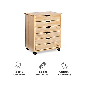 Linon Home Decor Products Corinne Six Drawer Wide, Natural Rolling Cart
