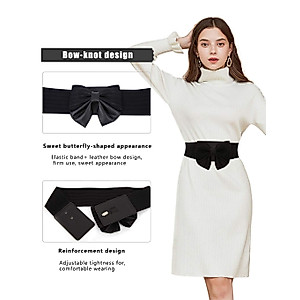 YALEMEI Women Cute Bow Wide Elastic Waist Belt - Adorable Dress Accessory (XXL)