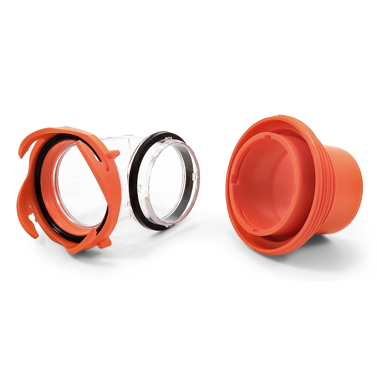 Camco 39736, RhinoFlex Clear RV Sewer Hose Elbow with 4-in-1 Adapter | Features a 360-Degree Fitting Rotation and Built-in Gasket for Odor-Tight Protection | Fits 4 Sizes of Dump Station Inlets