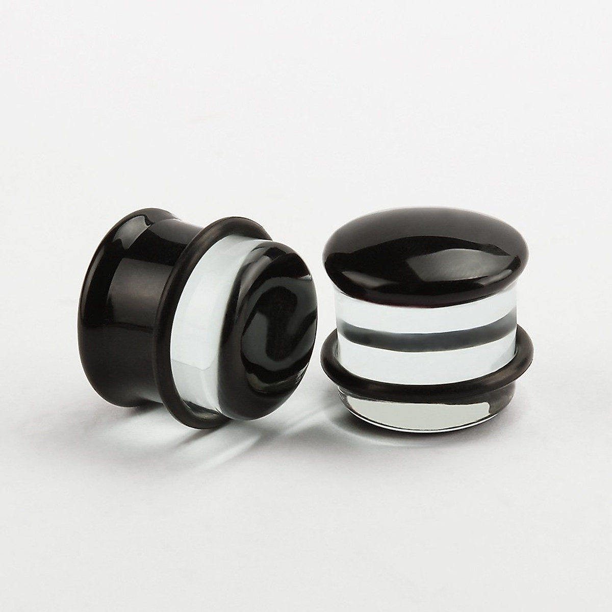 KUBOOZ(1 Pair Black-surface Glass O-Ring Ear Plugs Tunnels Gauges Stretcher Piercings