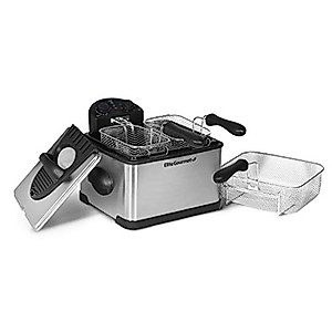 Elite Gourmet EDF-401T 1700-Watt Triple Basket, Timer Control, 17-Cup Oil Capacity, Electric Immersion Deep Fryer with Temperature Knob and Lid with View Window