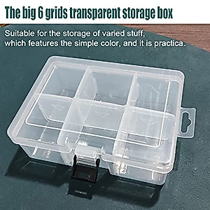 MINGXI 2 Pcs 6 Grids Clear Organizer Box Big Plastic Storage Container with Adjustable Dividers for Beads Art DIY Crafts Jewelry Fishing Electronics Small Parts