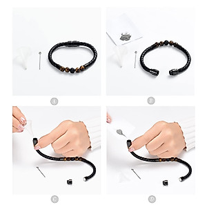 Leather Cremation Memorial Urn Bracelet Lava Stone 316L Stainless Steel Cremation Bangle Keepsake Urn Bracelet for Ashes