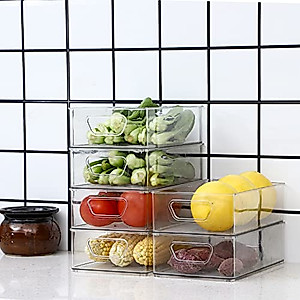 Cq acrylic Set of 4 Refrigerator Organizer Bins Stackable Plastic Clear Food Storage Bin with Handles for Pantry, Freezer, Fridge, Cabinet, Kitchen Countertops BPA Free