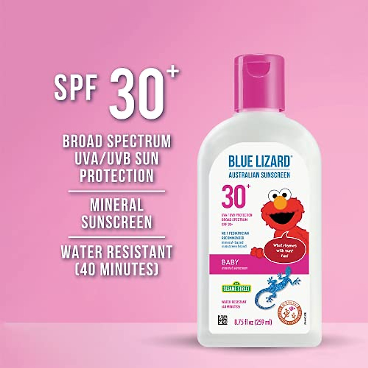 Blue Lizard Baby Mineral Sunscreen with Zinc Oxide, SPF 30+, Water Resistant, UVA/UVB Protection with Smart Bottle Technology - Fragrance Free, 8.75 oz
