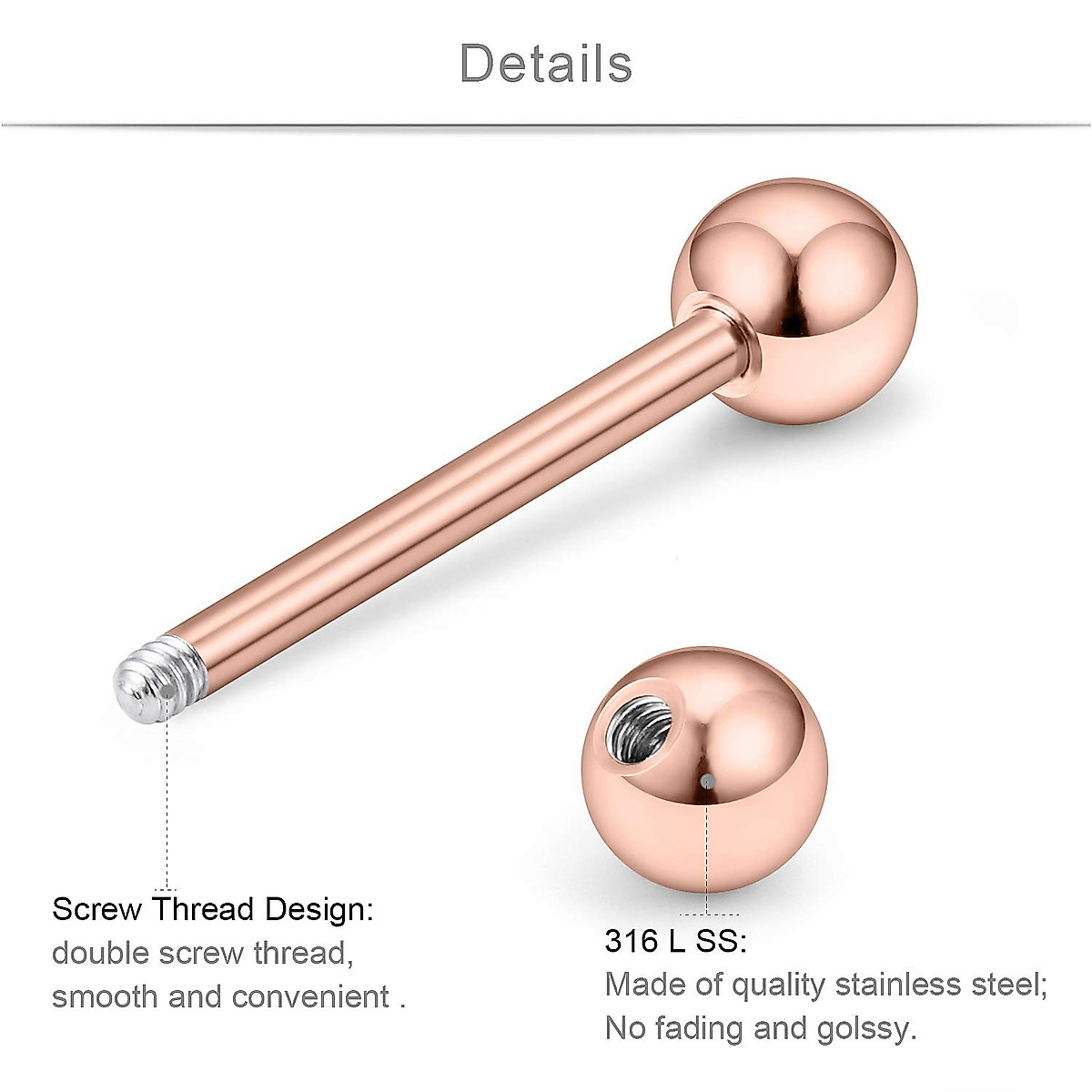 SCERRING 14G Nipple Rings Stainless Steel Nipplerings Tongue Straight Barbell Rings Body Piercing Jewelry for Women Men 9/16Inch 8 Pairs Rose Gold