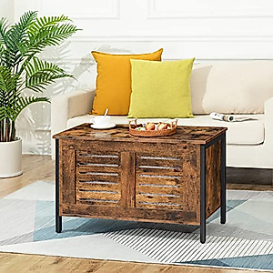 HOOBRO Storage Chest, Wooden Toy Chest, Retro Toy Box Organizer with Safety Hinge, Sturdy Storage Bench, Metal Frame, Supports 220 lb, Louvered Door, Rustic Brown BF85CW01G1