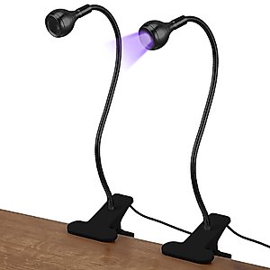 VIHOSE Big Chip 395nm UV LED Light Fixtures with Gooseneck and Clamp Mini Desk Light Clamp Portable Gooseneck for Outdoor Stall Gel Nail Curing, 5V USB Input(Black,2 Pieces)