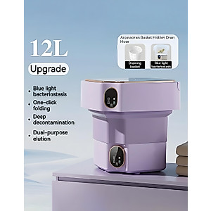 Portable washing machine, 12L folding mini washing machine, deep cleaning underwear, baby clothes and other small clothes, suitable for apartments, dormitories, camping, travel (Purple)